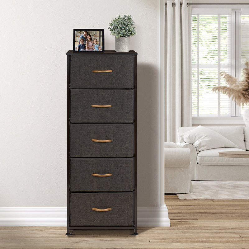 Sorbus Narrow 5 Drawers Nightstand with Steel Frame Wood Top Fabric Bins Reviews Wayfair